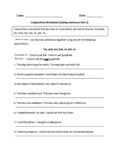 3rd Grade Coordinating Conjunctions Worksheet