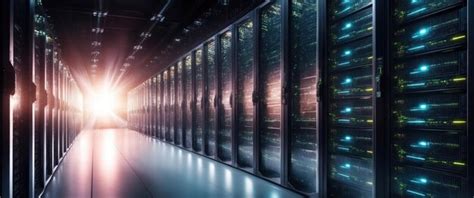 Dramatic View Of A Powerful Server Room Showcasing Modern Technology Dramatic View Of A Powerful Server Room Showcasing Modern Technology