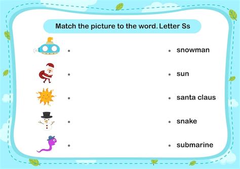 올바른 그림 문자 S 그림 벡터와 단어 일치 프리미엄 벡터