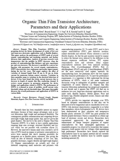 Organic Thin Film Transistor Architecture Parameters And Their