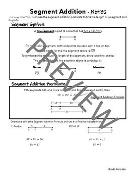 Segment Addition Postulate Segment Names And Measures Notes Lesson