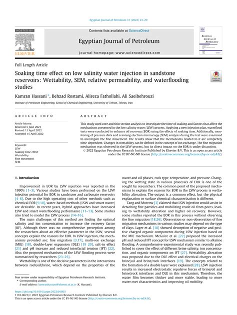 Pdf Soaking Time Effect On Low Salinity Water Injection In Sandstone