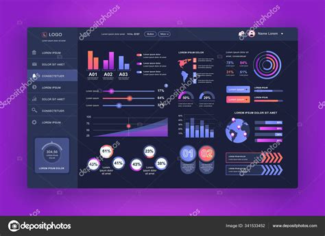 Dashboard UI Admin Panel Vector Design Template With Infographic