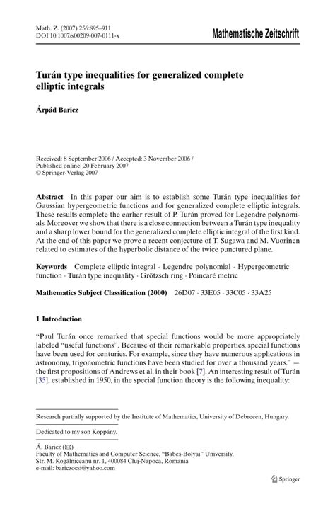Pdf Turn Type Inequalities For Generalized Complete Elliptic Integrals