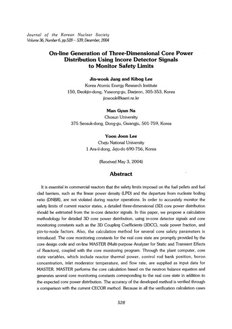 Pdf On Line Generation Of Three Dimensional Core Power Distribution