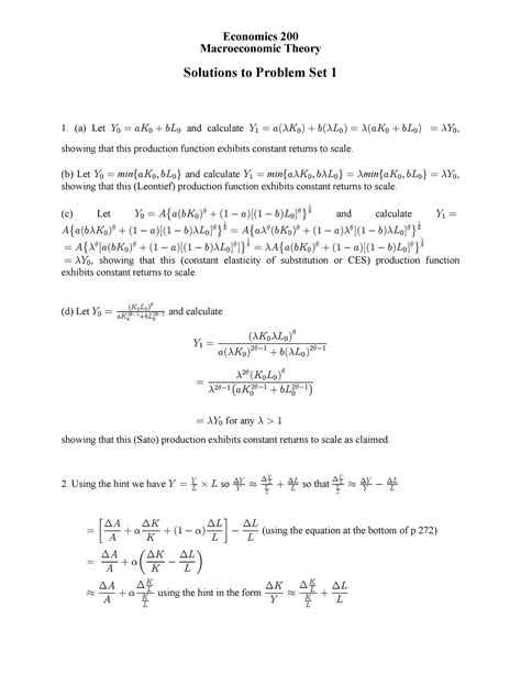 Problem Set 1 And Solutions Spring 2016 Economics 200 Macroeconomic Theory Solutions To