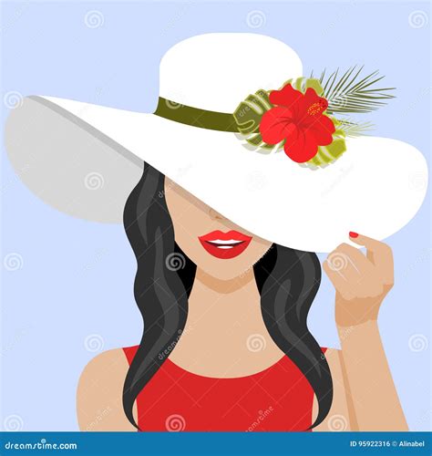 Иллюстрация вектора с красивой женщиной с шляпой Иллюстрация вектора