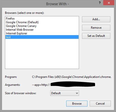 Visual Studio Launch Browser In Chrome As Application Via Asp Net Web Application