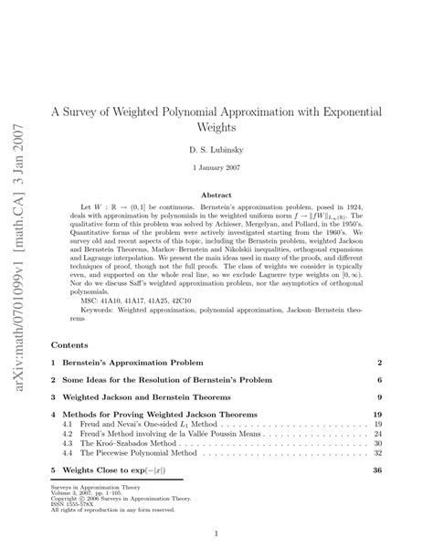 Pdf A Survey Of Weighted Polynomial Approximation With Exponential Weights