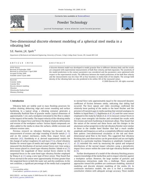 2009 Two Dimensional Discrete Element Modeling Of A Spherical Steel Media In A Pdf Force