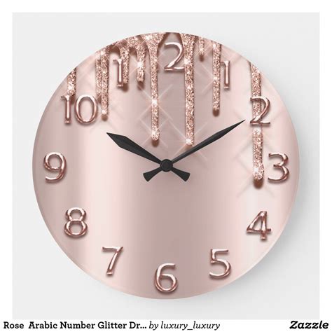 Rose Arabic Number Glitter Drips Blush Glitter Large Clock Zazzle Artofit