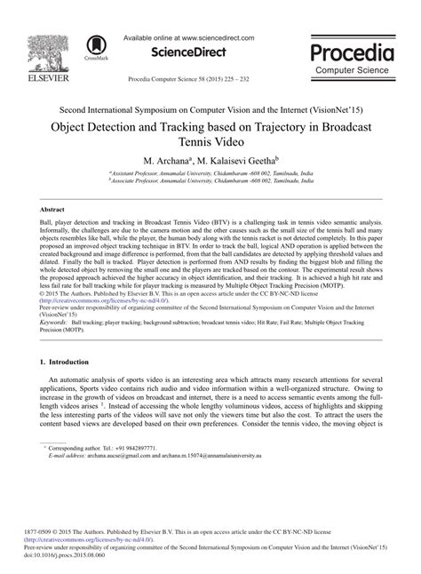 Pdf Object Detection And Tracking Based On Trajectory In Broadcast Tennis Video