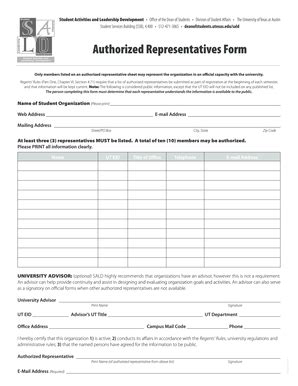 Authorized Representatives Form Blank Fillable Template Fill Out