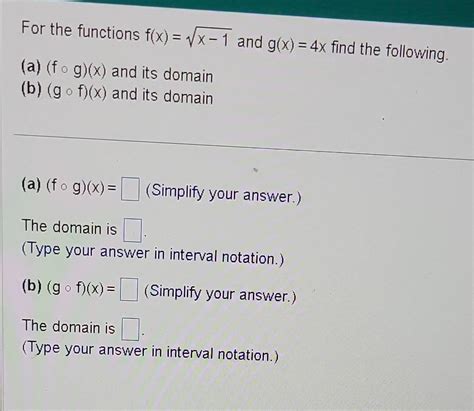 solved for the functions f x x−1 and g x 4x find the