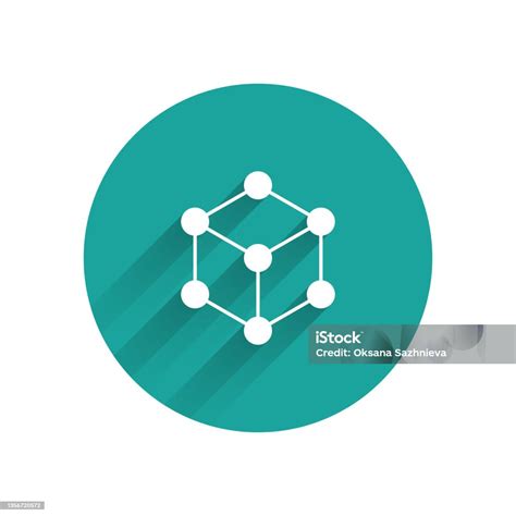 긴 그림자 배경으로 격리된 흰색 분자 아이콘입니다 화학 분자의 구조 과학 교사 혁신적인 교육 포스터 녹색 원 버튼입니다 벡터 로고에 대한 스톡 벡터 아트 및 기타 이미지