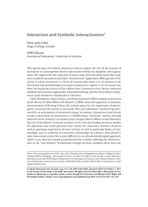 Pdf Interaction And Symbolic Interactionism