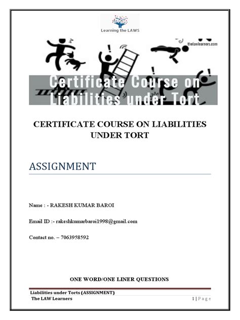 assignment torts rakesh final pdf legal liability tort