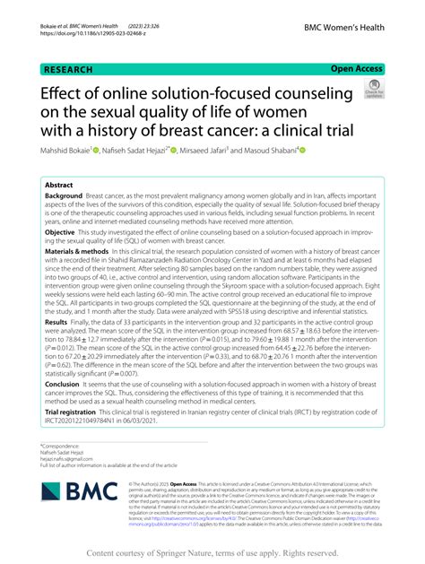 PDF Effect Of Online Solution Focused Counseling On The Sexual Quality Of Life Of Women With A