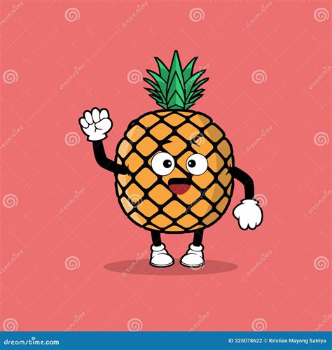 Cute Pineapple Fruit Character With Spirit Expression Stock Vector Illustration Of Hello
