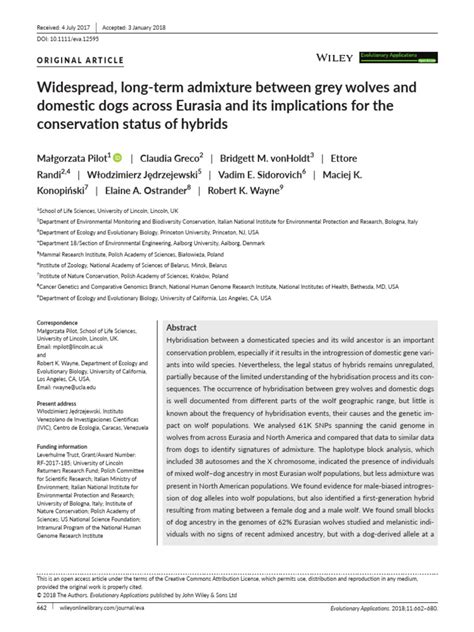 Pilot Et Al 2018 Evolutionary Applications Pdf Coyote Single Nucleotide Polymorphism