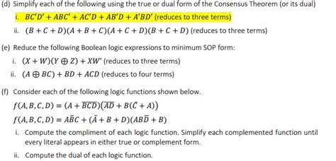 Solved Simplify Each Of The Following Using The True Or Dual
