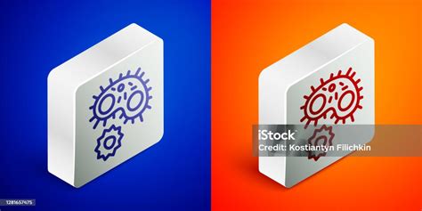 파란색과 주황색 배경에서 격리된 등색 선 바이러스 아이콘입니다 코로나 바이러스 2019ncov 박테리아와 세균 세포암 미생물