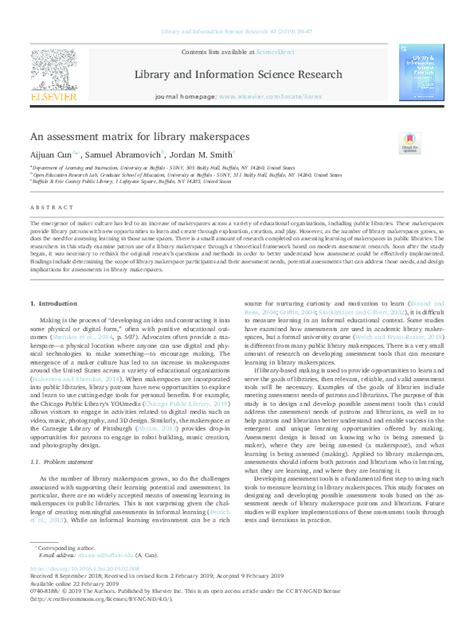 Pdf An Assessment Matrix For Library Makerspaces Pdf An Assessment Matrix For Library Makerspaces
