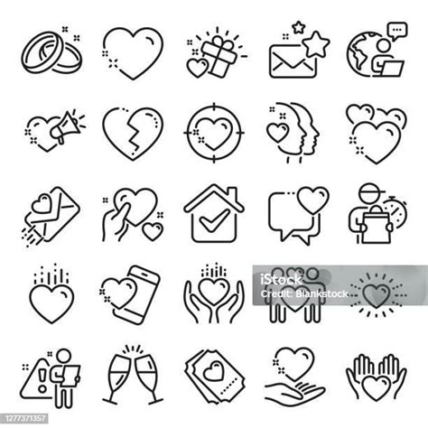 러브 라인 아이콘 선물 상자 깨진 마음과 낭만적 인 편지 벡터 결혼식에 대한 스톡 벡터 아트 및 기타 이미지 결혼식 고급