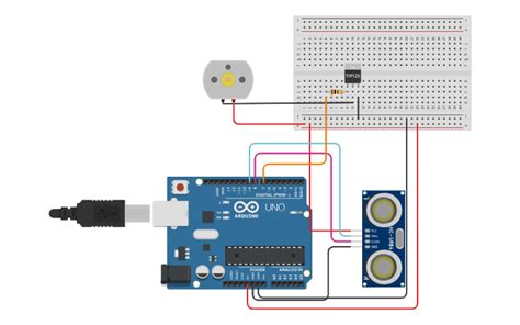 Circuit Design Ultrasonic Sensor And Dc Motor Tinkercad