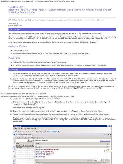 tech note 1005 accessing inbatch recipes inside of system platform