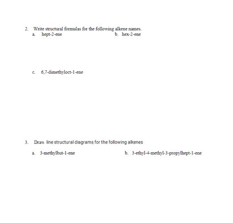 solved 2 write structural formulas for the following alkene