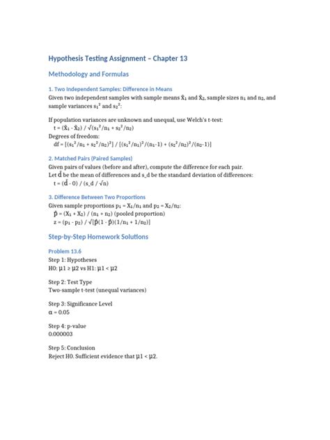 Hypothesis Testing Assignment With Methods Pdf
