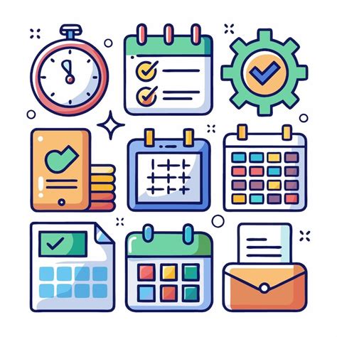 Colorful Icons Representing Time Management Planning And Organization Premium Ai Generated Vector