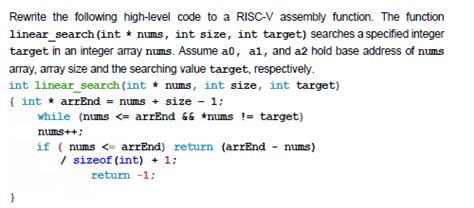 solved rewrite the following high level code to a risc v