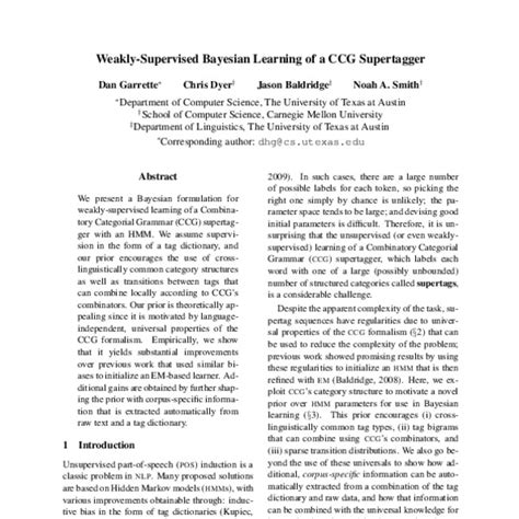 Weakly Supervised Bayesian Learning Of A Ccg Supertagger Acl Anthology