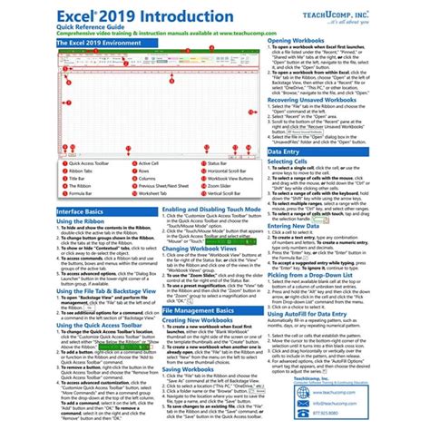 Learn Excel 2019 Quick Reference Training Card - Laminated Tutorial Guide Cheat Sheet of ...