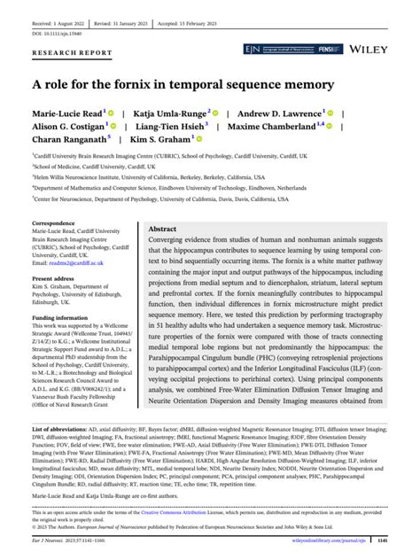 A Role For The Fornix in Temporal Sequence Memory | PDF | Hippocampus | Temporal Lobe
