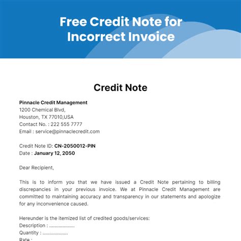 free credit note for incorrect invoice template edit online