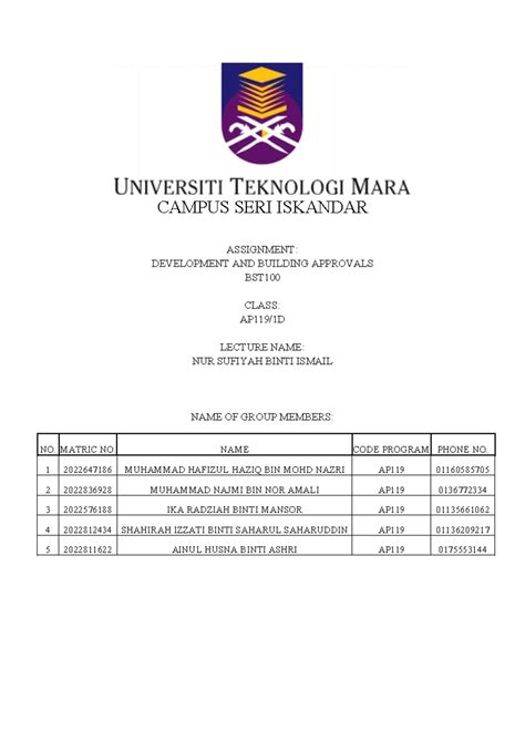 Bst 100 Assignment 1 Campus Seri Iskandar Assignment Development And