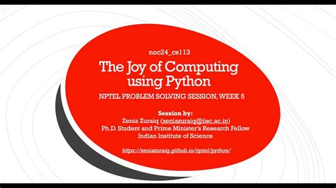[NPTEL: noc24_cs113] The Joy of Computing using Python, Problem Solving, Week 5 - YouTube