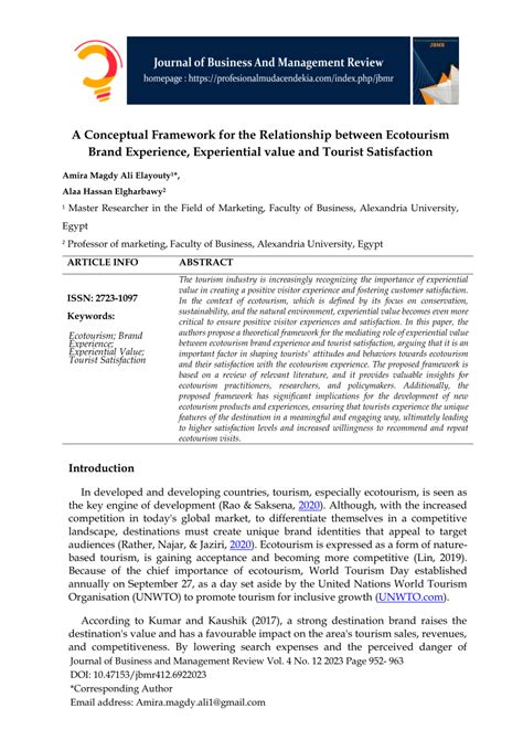 Pdf A Conceptual Framework For The Relationship Between Ecotourism Brand Experience