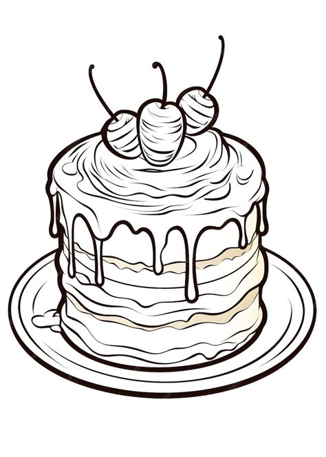 케이크 컬러링 페이지 생일 케이크 색칠 페이지 웨딩 케이크 칠색 페이지 손으로 그려진 생일케이크 윤 일러스트레이션 컬러링 책 페이지 Ai 생성 프리미엄 사진