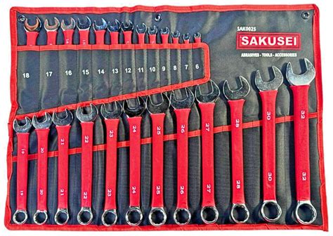 Sakusei 25pc Combination Spanner Set Metric 6 32mm Red Soft Grip Ebay Uk