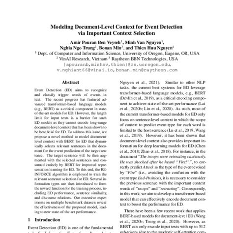 Modeling Document Level Context For Event Detection Via Important