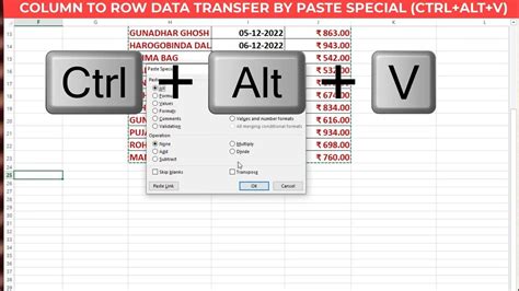 Convert Data In Column To Row In Excel Transpose Function Column To Row Data Transfer