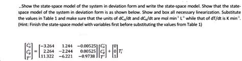 Solved Show The State Space Model Of The System In Deviation Form And Write The State Space