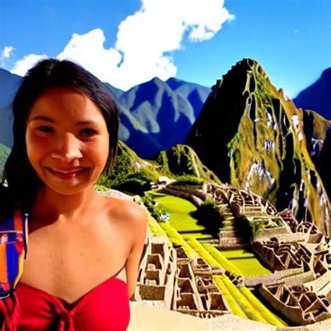 An Andean Lady Almost Naked That Is Posing In Front Of Machu Picchu Arthub Ai