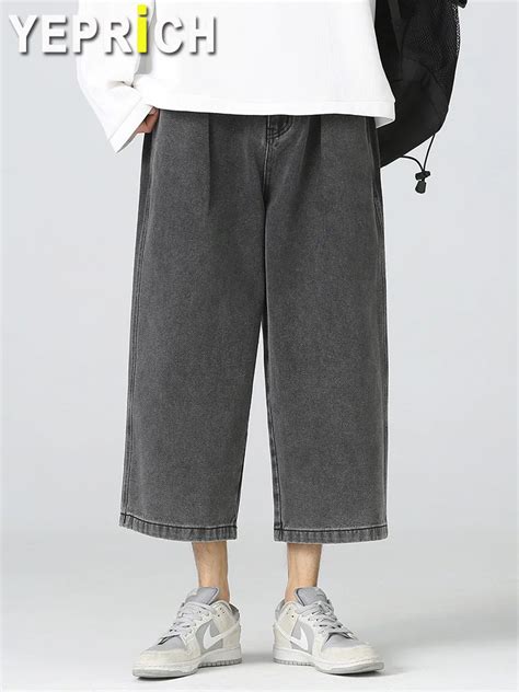 데님 반바지 남성 넓은 느슨한 스트레이트 남성 여름 캐주얼 짧은 바지 탄성 허리 헐렁한 Streetwear 청바지