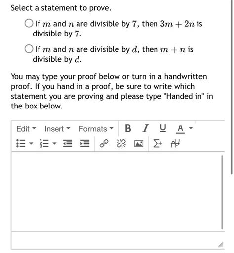 Solved Select A Statement To Prove If M And N Are Divisible