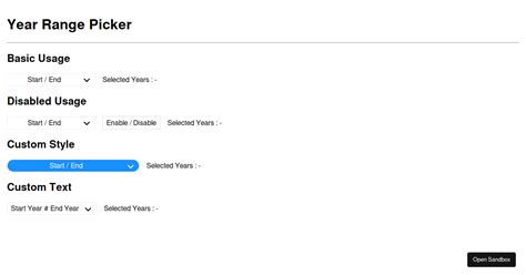 React Year Range Picker Examples Codesandbox